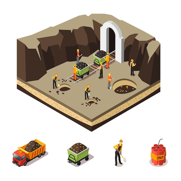 Free Vector | Isometric coal extraction concept Free Vector | Isometric coal extraction concept