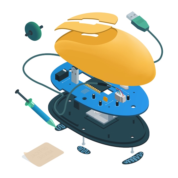 Premium Vector Isometric Disassembled Computer Mouse