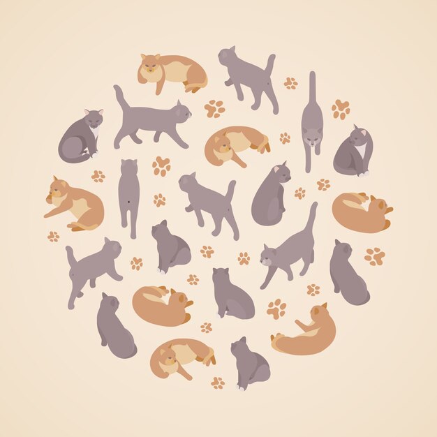 Premium Vector | Isometric flat cats set Premium Vector | Isometric flat cats set