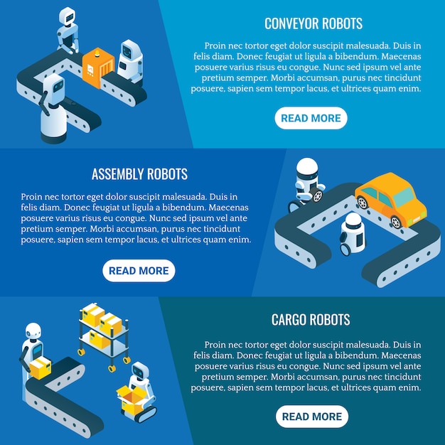 Premium Vector | Isometric industrial robots banner set Premium Vector | Isometric industrial robots banner set