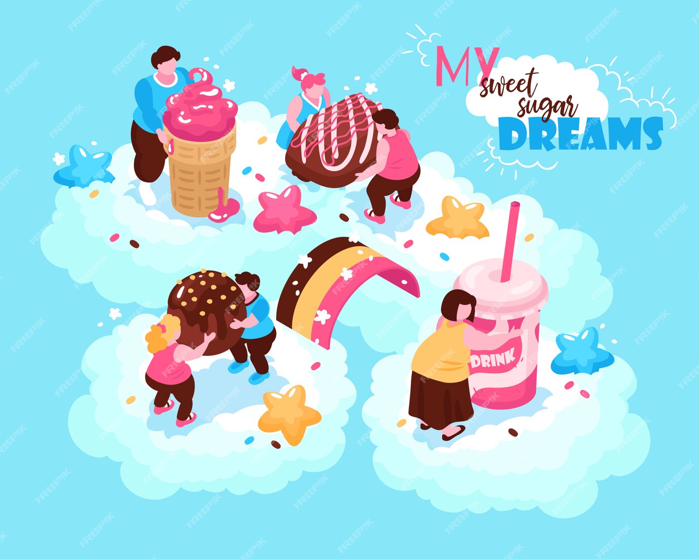 Free Vector Isometric Overeating Gluttony Composition With Conceptual
