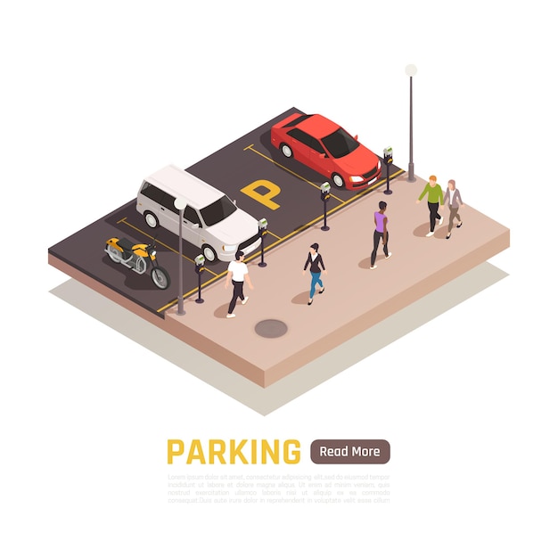 Free Vector | Isometric parking lots and people walking banner template Free Vector | Isometric parking lots and people walking banner template