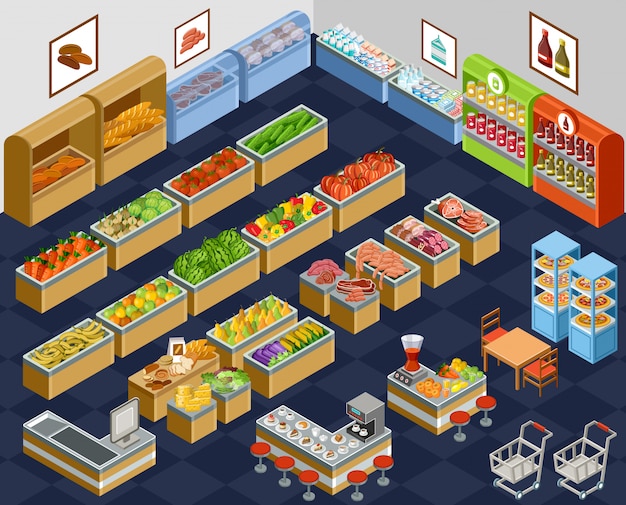 Isometric supermarket | Premium Vector Isometric supermarket | Premium Vector