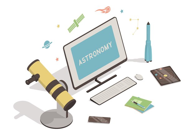 Premium Vector | Isometric workspace with computer illustration Premium Vector | Isometric workspace with computer illustration