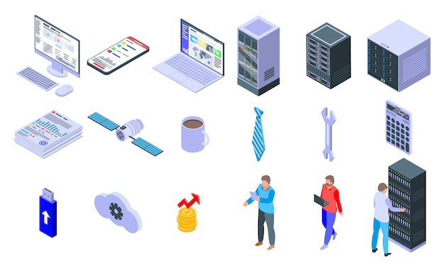It administrator icons set, isometric style | Premium Vector It administrator icons set, isometric style | Premium Vector