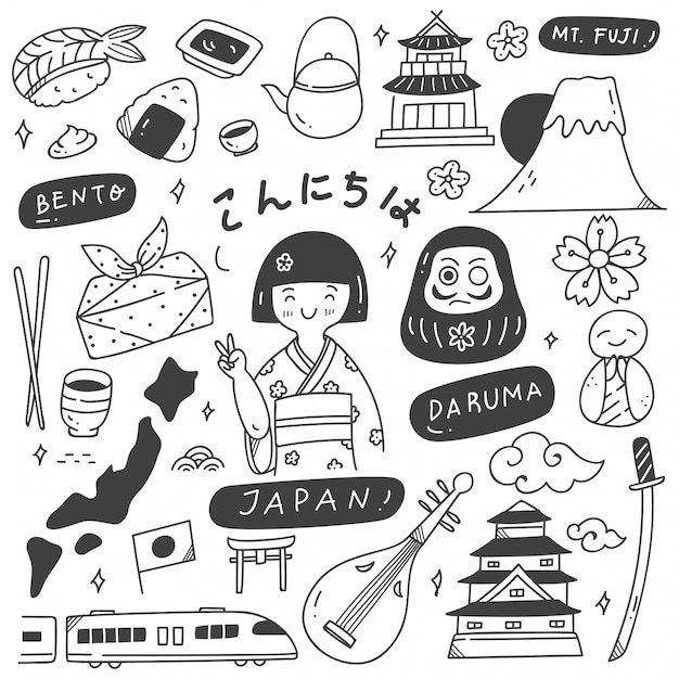 Japan travel destination doodle set | Premium Vector Japan travel destination doodle set | Premium Vector