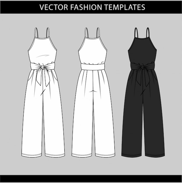 Premium Vector Jumpsuit Fashion Flat Sketch Template Front And Back