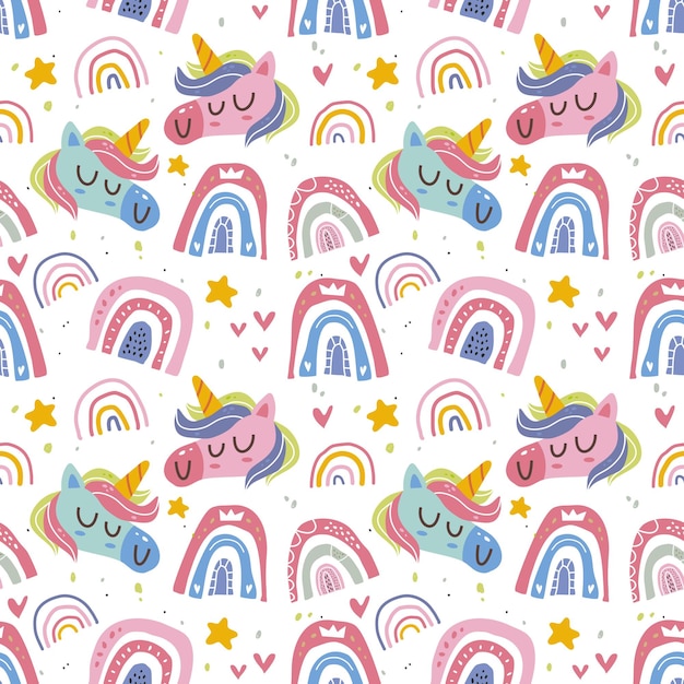 Premium Vector Kawaii Cute Unicorn And Rainbow Seamless Pattern In