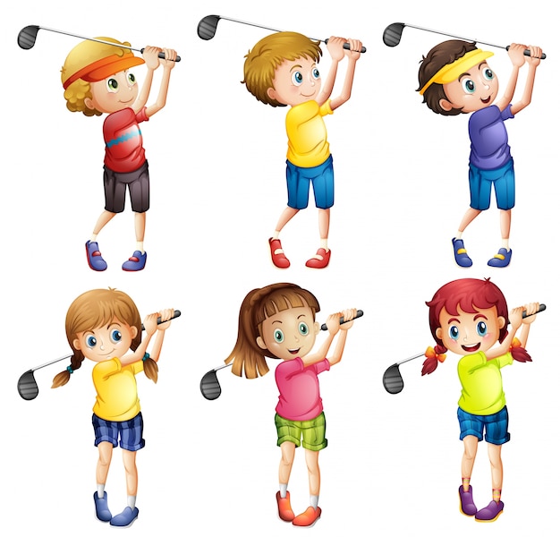 Premium Vector | Kids playing golf on white Premium Vector | Kids playing golf on white