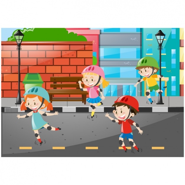 Free Vector | Kids playing on the street Free Vector | Kids playing on the street