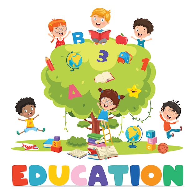 Kids studying on tree | Premium Vector Kids studying on tree | Premium Vector