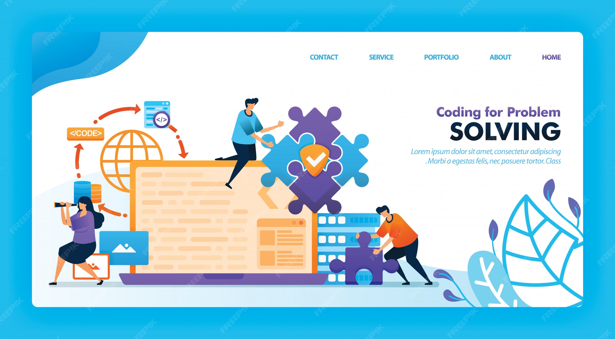 Premium Vector | Landing page vector design of coding for problem solving.