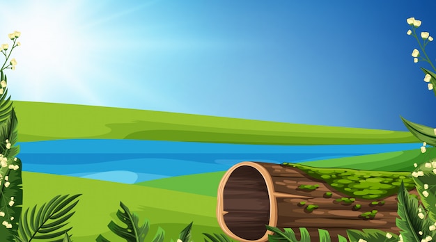 Premium Vector | Landscape background of river and green grass Premium Vector | Landscape background of river and green grass