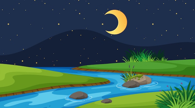 Premium Vector | Landscape background of river at night Premium Vector | Landscape background of river at night
