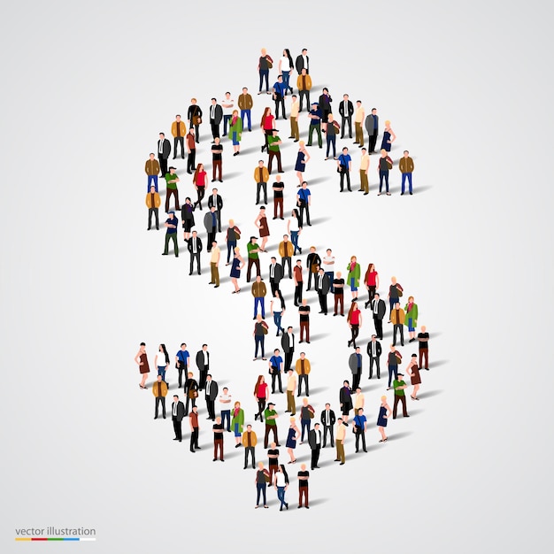 Premium Vector | Large group of people forming the dollar sign Premium Vector | Large group of people forming the dollar sign