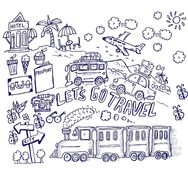 Let's go travel, doodle | Premium Vector Let's go travel, doodle | Premium Vector