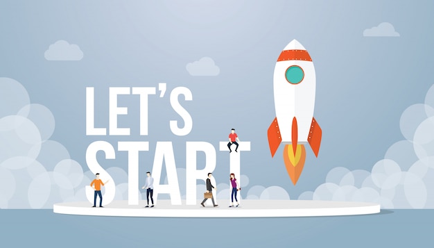 Premium Vector | Lets start big words concept with team people and ... Premium Vector | Lets start big words concept with team people and ...