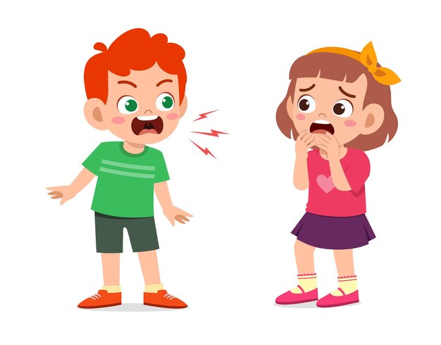 Premium Vector | Little boy angry and shout to little girl Premium Vector | Little boy angry and shout to little girl