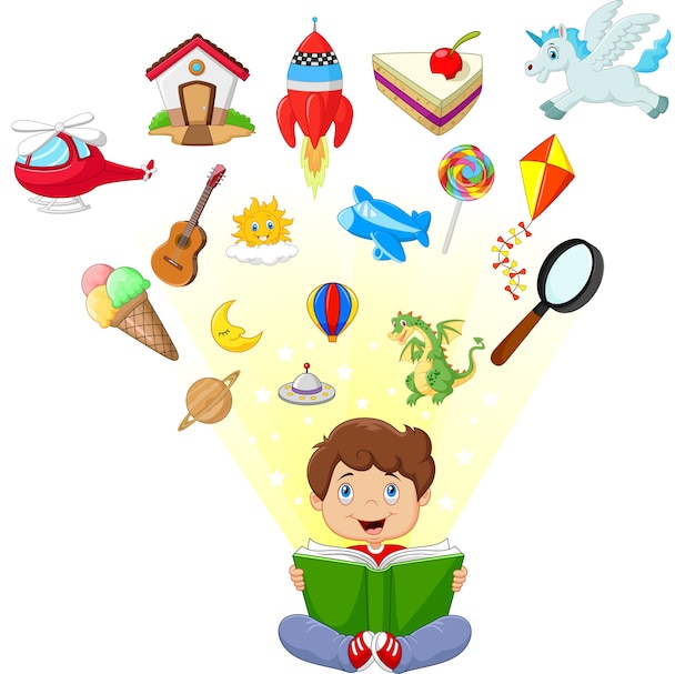 Premium Vector | Little boy cartoon reading book education concept Premium Vector | Little boy cartoon reading book education concept