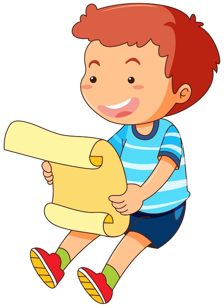 Premium Vector | Little boy reading paper Premium Vector | Little boy reading paper