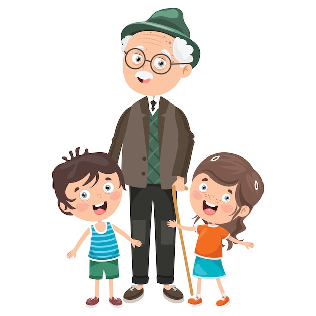 Premium Vector | Little kids with their grandparents Premium Vector | Little kids with their grandparents