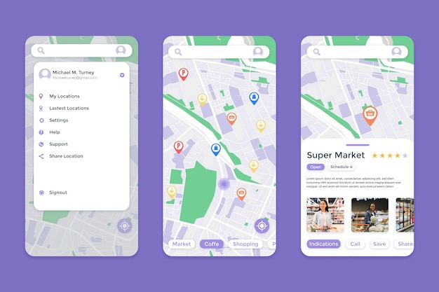 Premium Vector | Location app interface Premium Vector | Location app interface