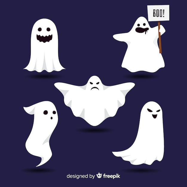 Free Vector Lovely Halloween Ghost Collection With Flat Design