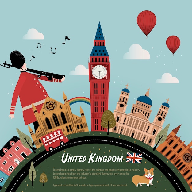 Premium Vector | Lovely united kingdom travel poster design with street ... Premium Vector | Lovely united kingdom travel poster design with street ...
