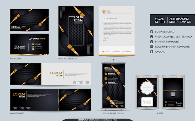 Premium Vector | Luxury black gold stationery set Premium Vector | Luxury black gold stationery set