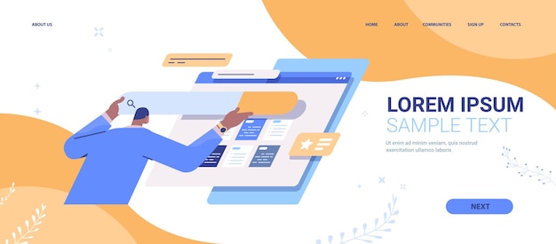 Premium Vector | Man developer creating website ui interface landing page