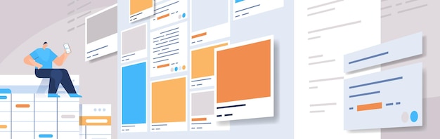 Premium Vector Man Developer Using Smartphone Creating Mobile App Ui Interface Web Application