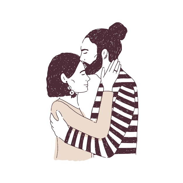 Premium Vector Man Embracing And Kissing Woman On Forehead