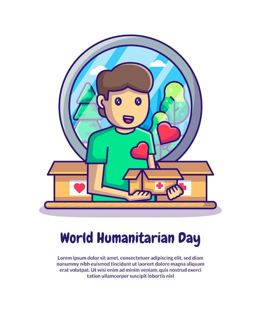 Premium Vector | Man holding donation box for world humanitarian day ... Premium Vector | Man holding donation box for world humanitarian day ...