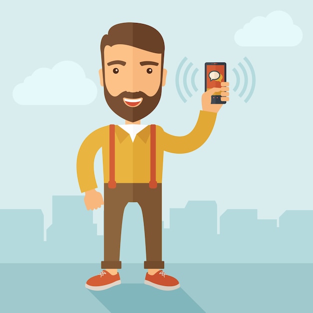 Premium Vector | Man holding smartphone. Premium Vector | Man holding smartphone.