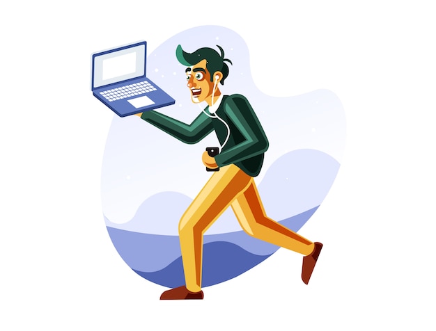 Premium Vector | Man running while carrying the laptop Premium Vector | Man running while carrying the laptop