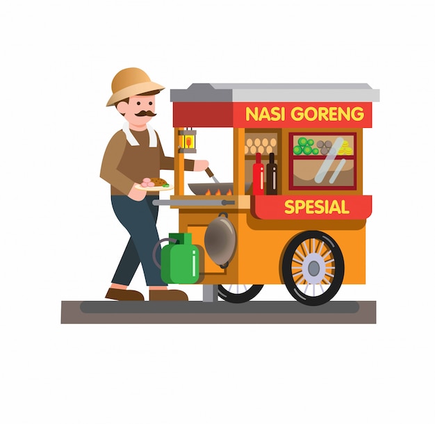Premium Vector | Man selling nasi goreng indonesian traditional street ... Premium Vector | Man selling nasi goreng indonesian traditional street ...