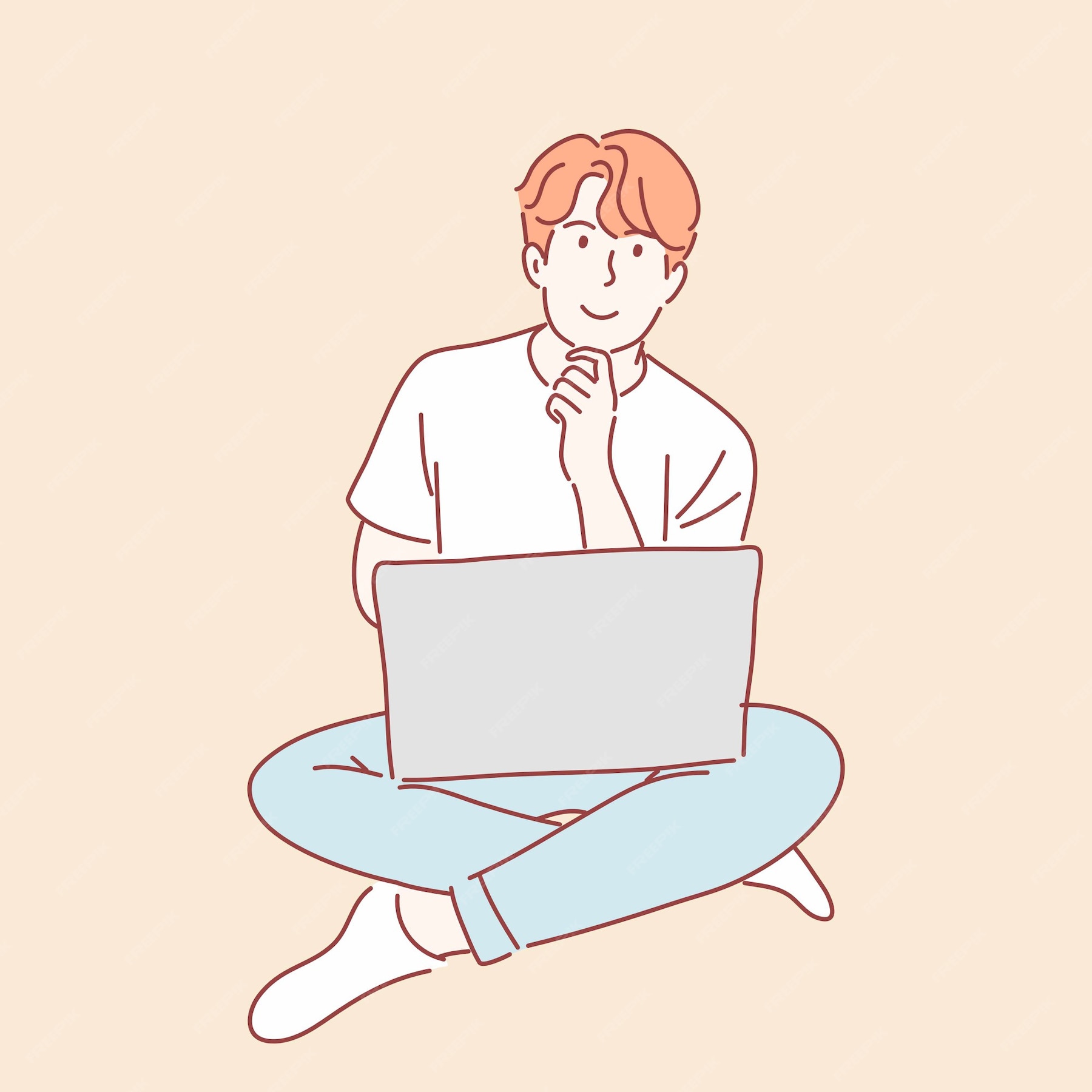 Premium Vector | Man using laptop computer in hand drawn Premium Vector | Man using laptop computer in hand drawn