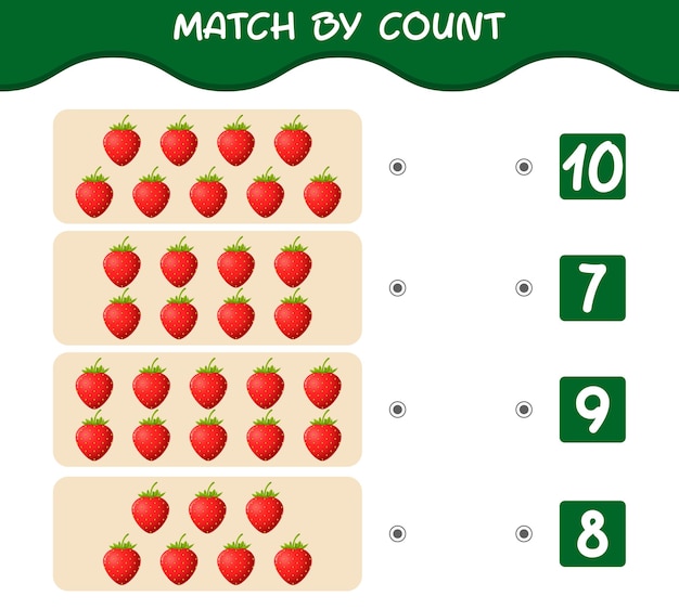 Premium Vector | Match by count of cartoon strawberries educational game Premium Vector | Match by count of cartoon strawberries educational game