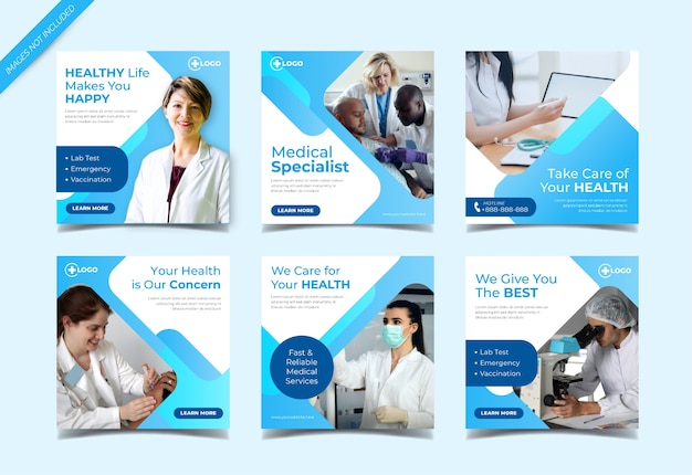 Premium Vector | Medical healthcare instagram post collection template Premium Vector | Medical healthcare instagram post collection template