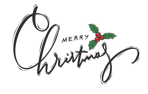 Premium Vector Merry Christmas Hand Lettering Calligraphy With Red
