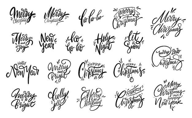 Premium Vector Merry Christmas Lettering Phrase Big Set Holiday