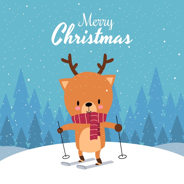 Premium Vector | Merry christmas with cute kawaii hand drawn deer with ... Premium Vector | Merry christmas with cute kawaii hand drawn deer with ...