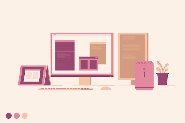 Premium Vector | Minimalist programmer workspace Premium Vector | Minimalist programmer workspace