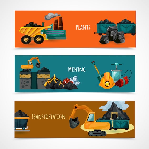 Free Vector | Mining banners set Free Vector | Mining banners set