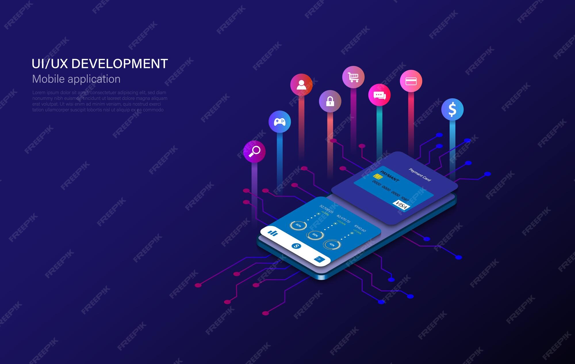 Premium Vector | Mobile app development vector illustration. isometric mobile phone with ...