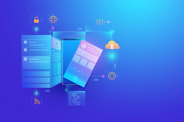 Premium Vector | Mobile app development and web design, application ...