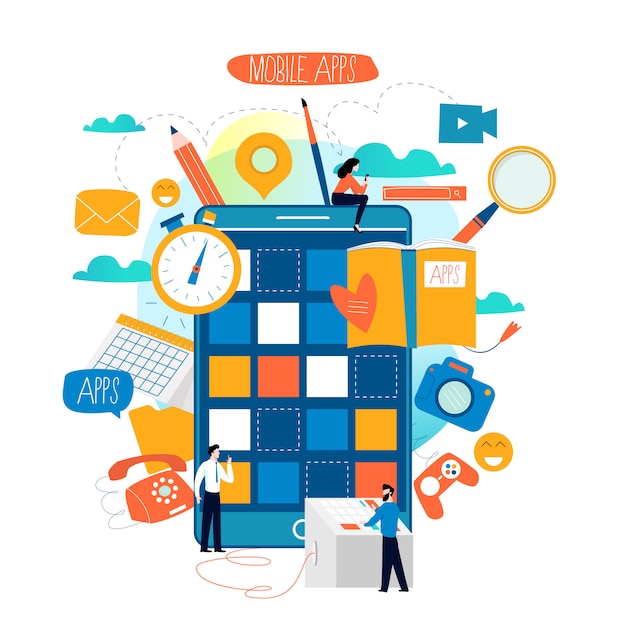 Premium Vector | Mobile application development process Premium Vector | Mobile application development process
