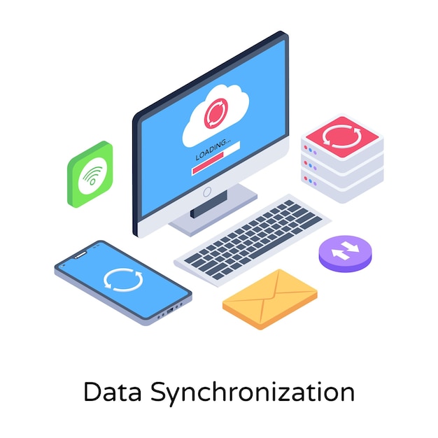 Premium Vector | A modern isometric illustration data synchronization Premium Vector | A modern isometric illustration data synchronization