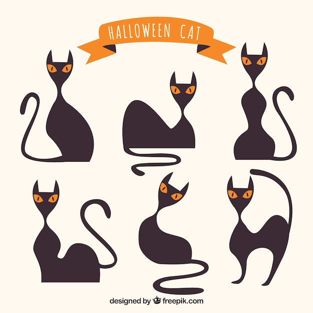 Free Vector | Modern set of halloween cats Free Vector | Modern set of halloween cats