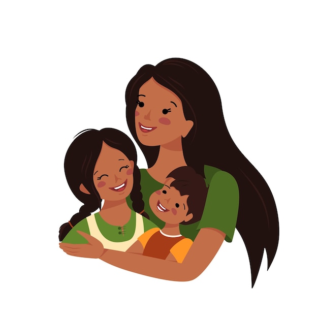 Premium Vector Mom Hugs Daughter And Son Happy Mother Day Woman Takes